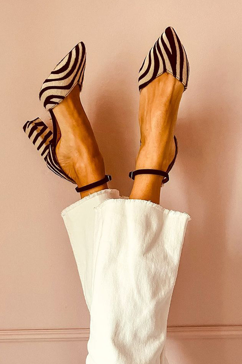 Mirai™ | Medium heel sandals with zebra print strap – Wren Lorne New York
